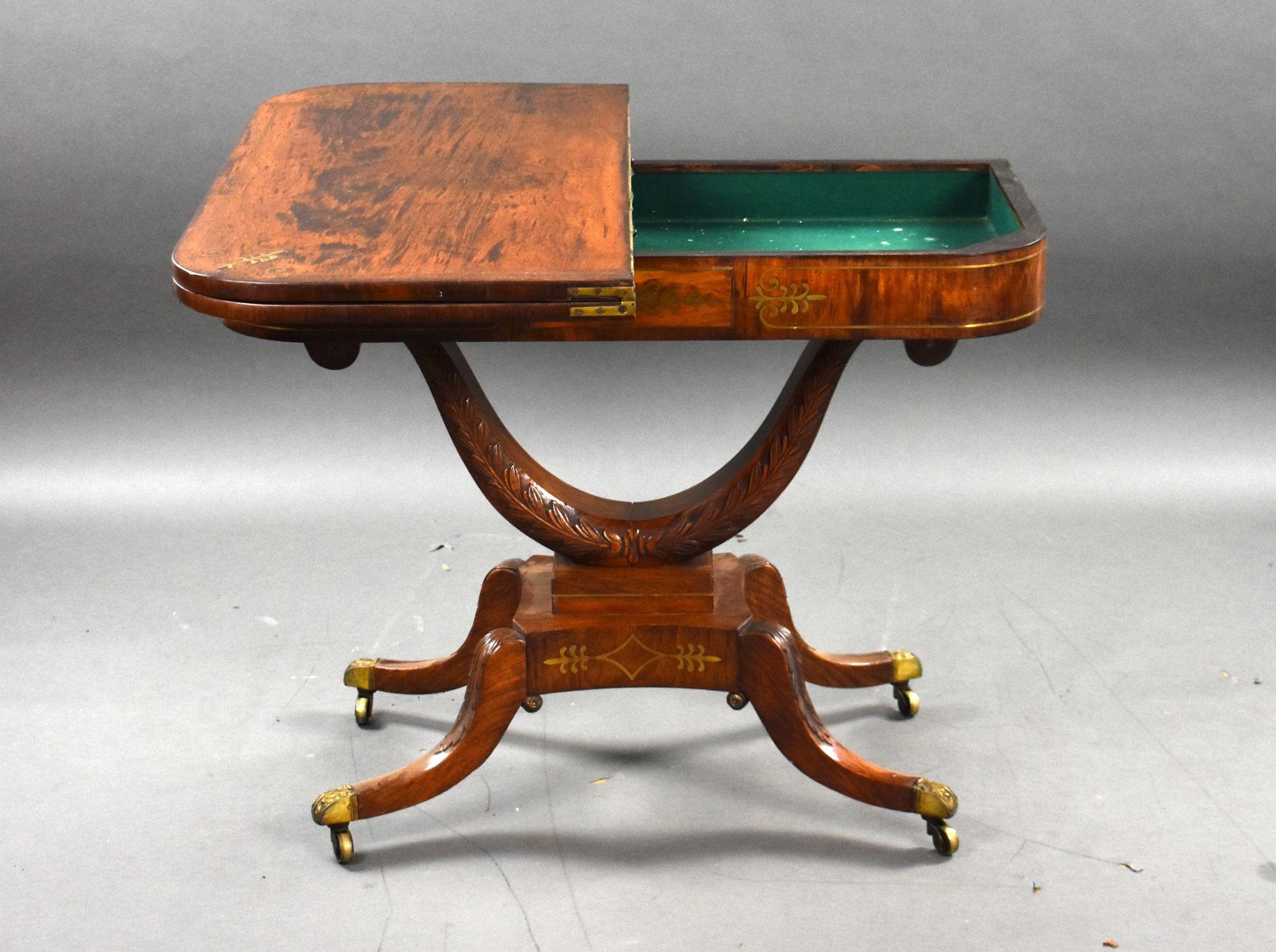 Pair of Regency Rosewood Brass Inlaid Card Table at 1stDibs