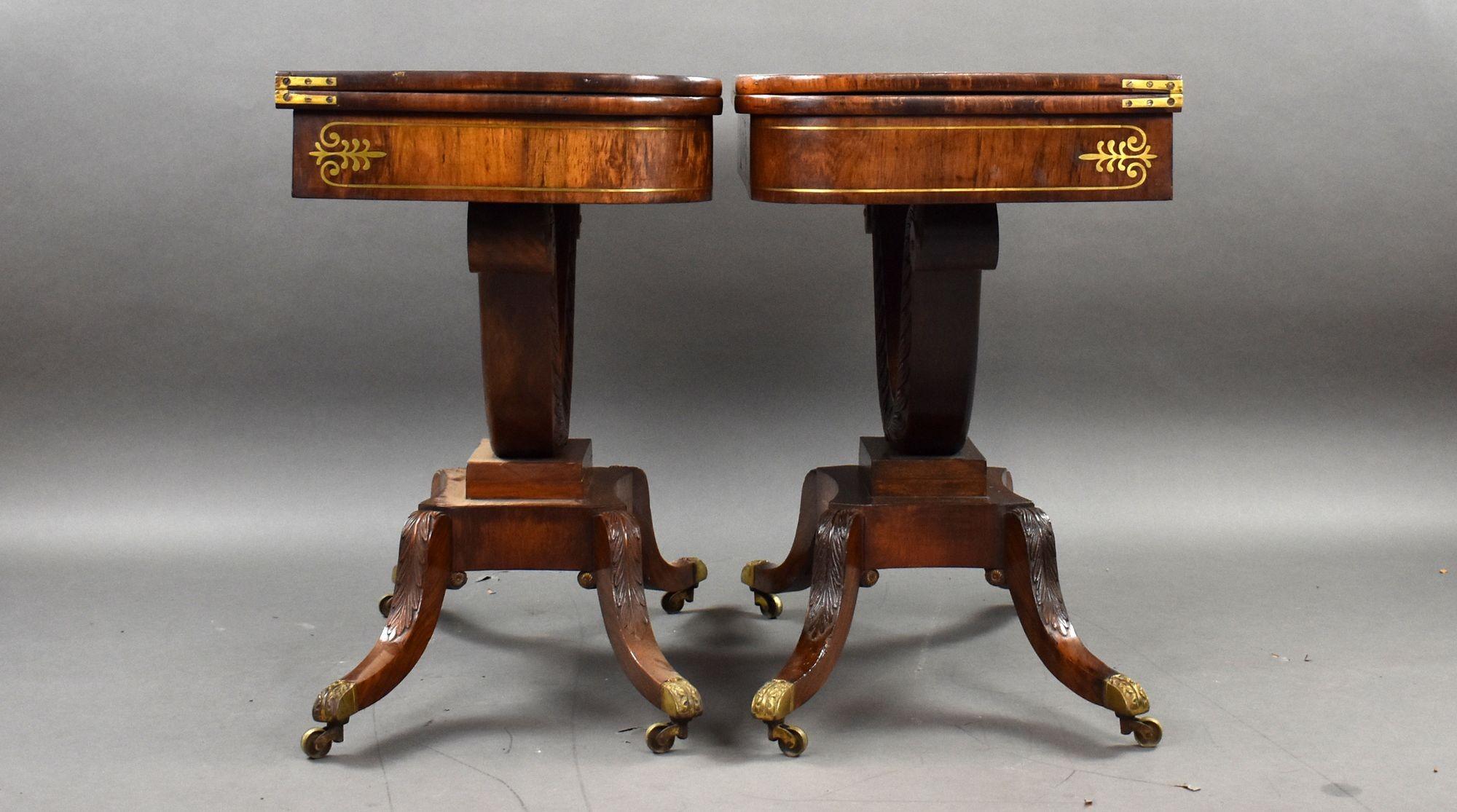 Pair of Regency Rosewood Brass Inlaid Card Table at 1stDibs