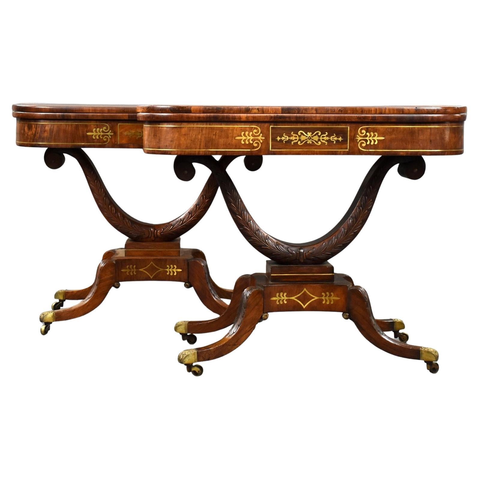 Pair of Regency Rosewood Brass Inlaid Card Table at 1stDibs