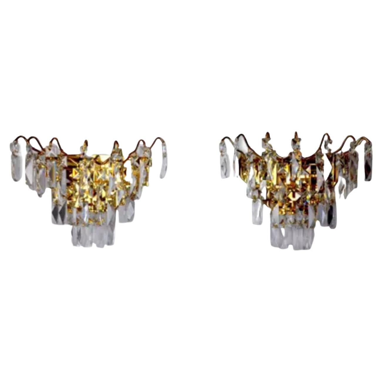 Pair English Regency Style Cut Crystal Two-Light Sconces For Sale at ...