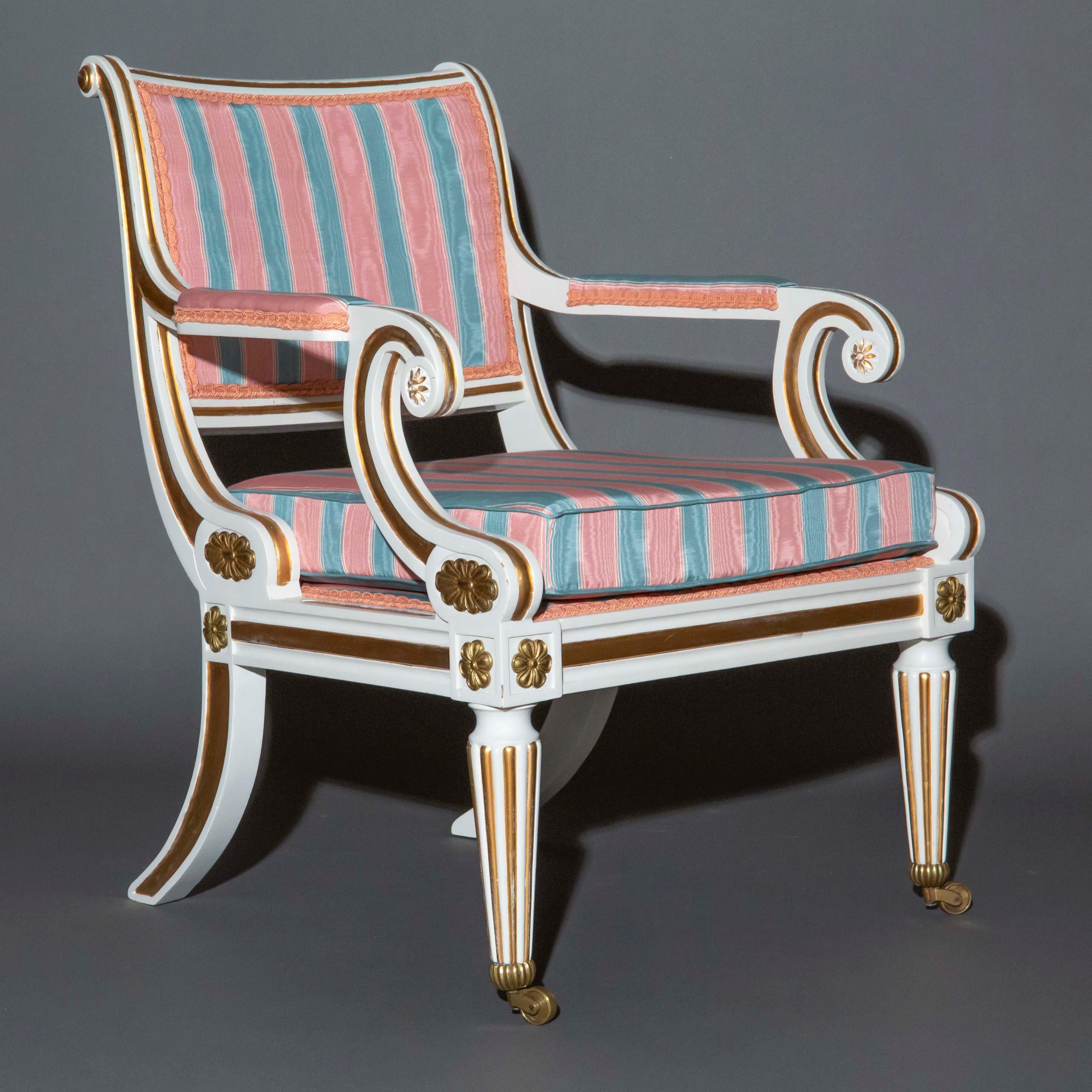 Pair of Regency Style Armchairs, White and Gold Painted For Sale at 1stDibs