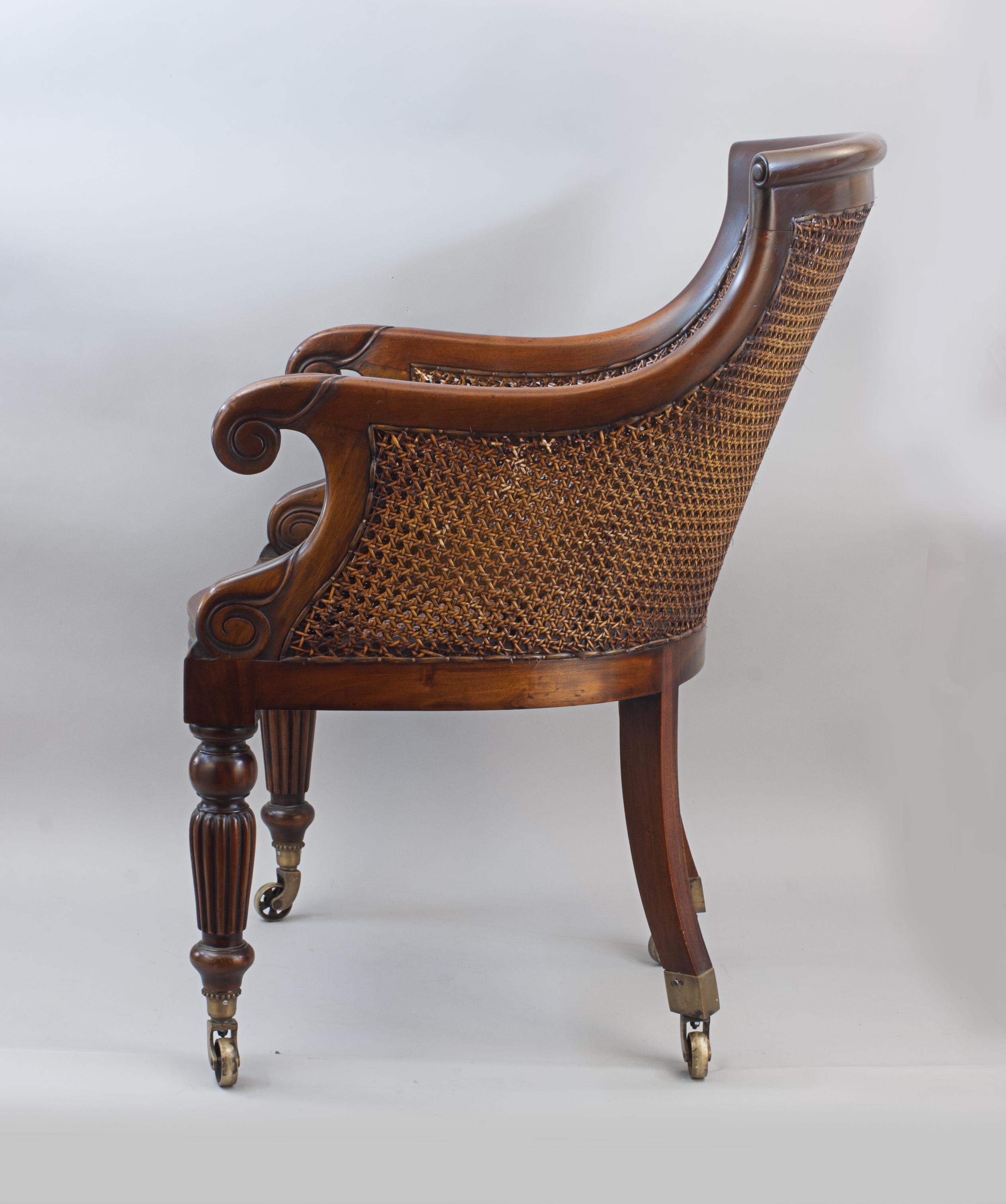 Pair of Regency Style Cane Bergeres Chairs For Sale at 1stDibs