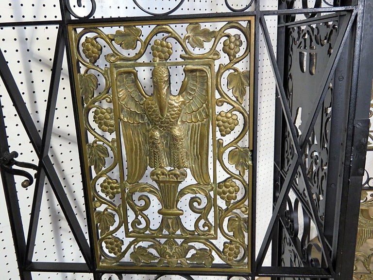 Pair of High Art Deco Wrought Iron and Bronze Stork Room Divider Panels ...
