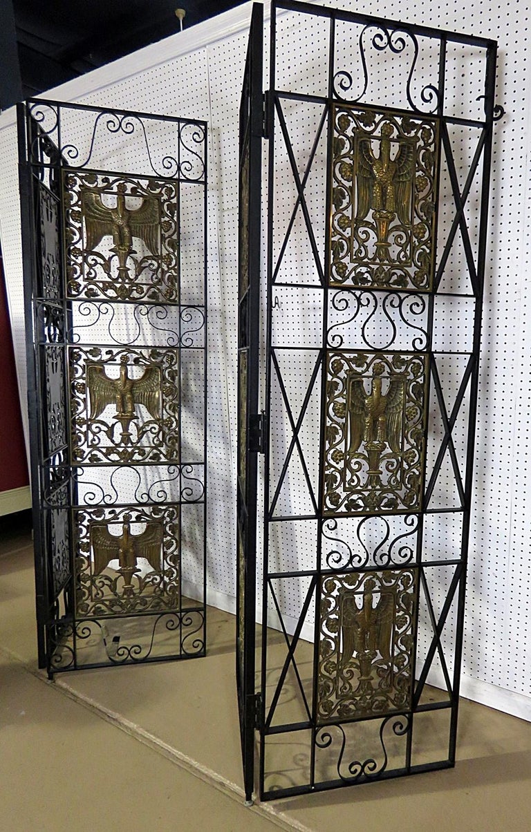 Pair of High Art Deco Wrought Iron and Bronze Stork Room Divider Panels ...