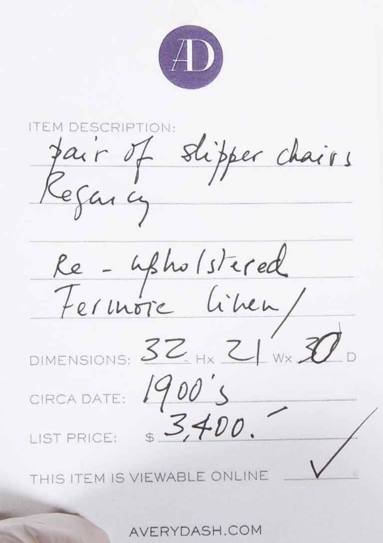 Pair of Regency Style Slipper Chairs in Fermoie Linen at 1stDibs ...