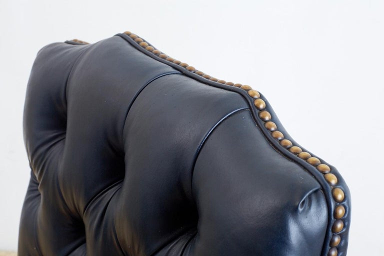 Pair of Regency Style Tufted Blue Library Chairs at 1stDibs