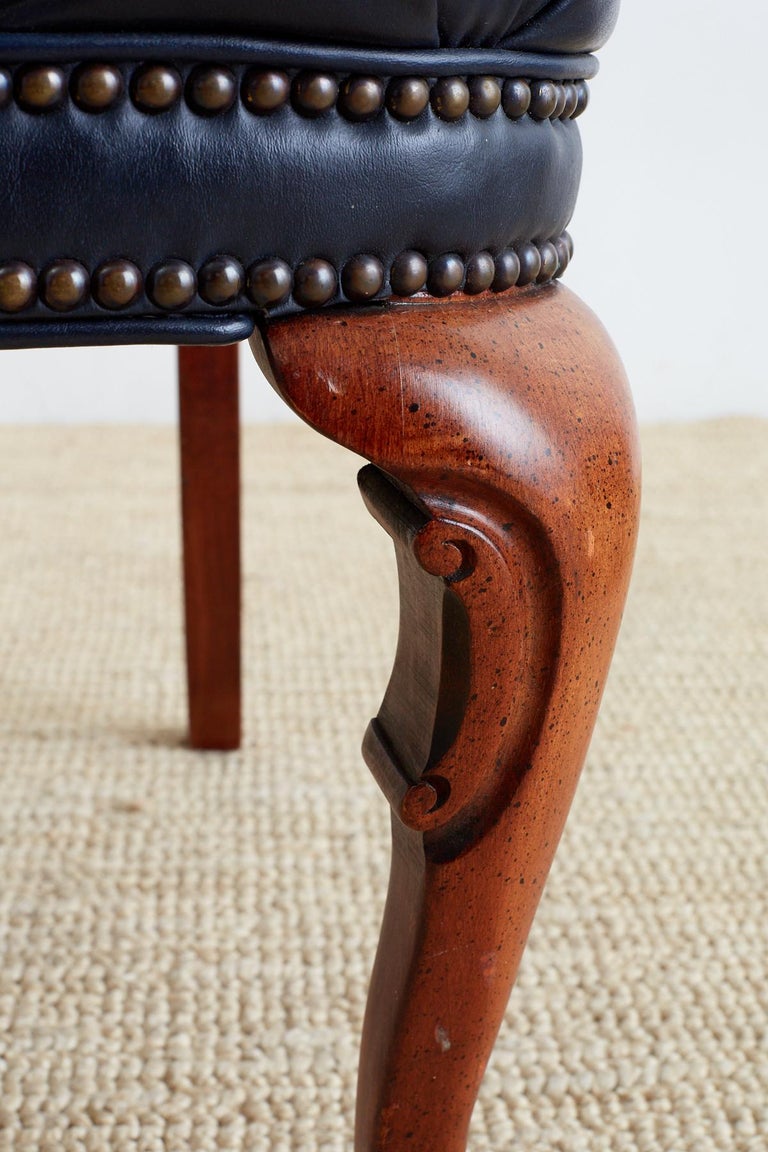 Pair of Regency Style Tufted Blue Library Chairs at 1stDibs