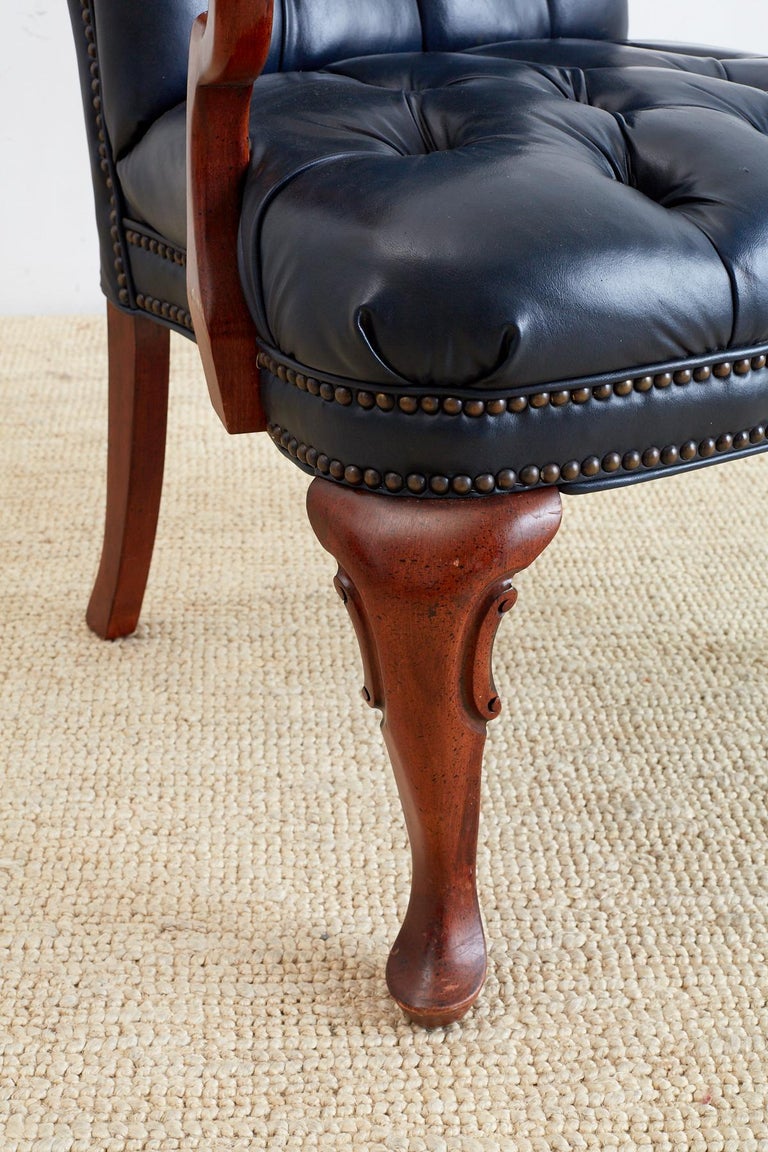 Pair of Regency Style Tufted Blue Library Chairs at 1stDibs