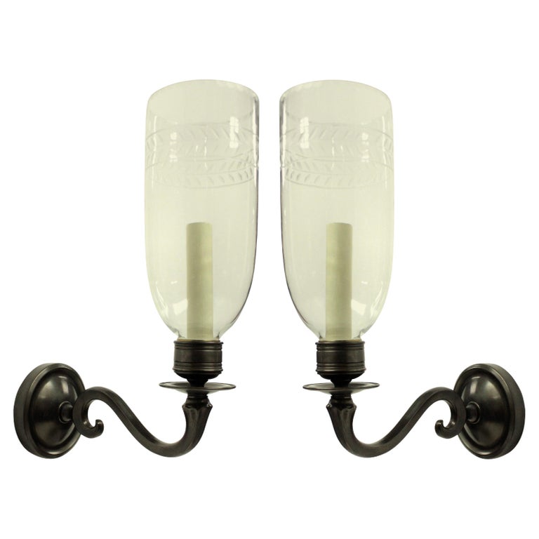 Pair of Regency Style Wall Sconces with Storm Shades For Sale at 1stDibs