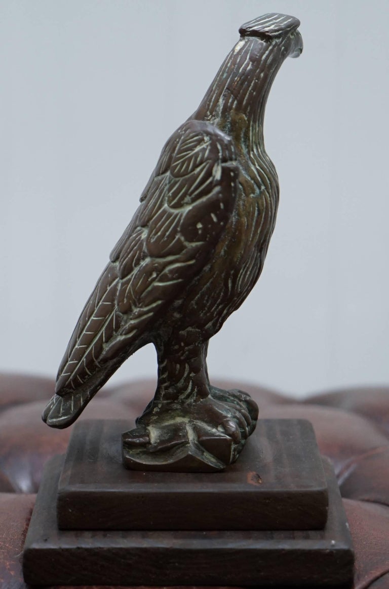 Pair of Religious Bronze Staff Finial Mounts of Hawks, Mounted Two Step ...