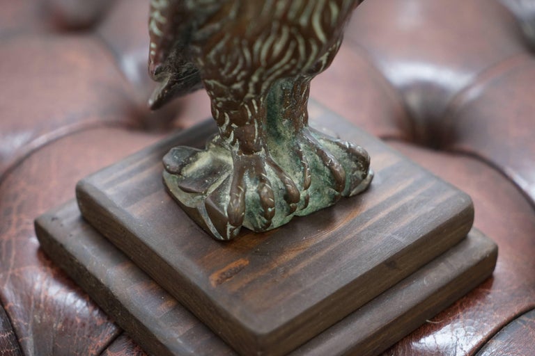 Pair of Religious Bronze Staff Finial Mounts of Hawks, Mounted Two Step ...