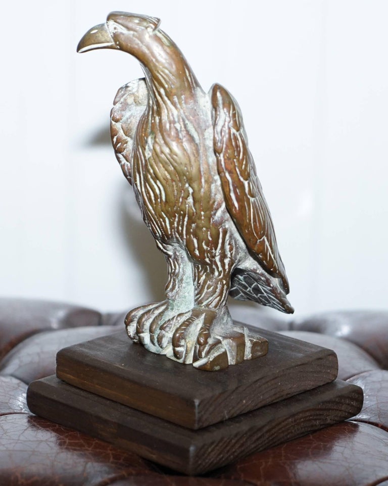 Pair of Religious Bronze Staff Finial Mounts of Hawks, Mounted Two Step ...