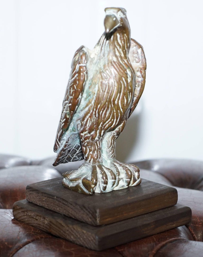 Pair of Religious Bronze Staff Finial Mounts of Hawks, Mounted Two Step ...