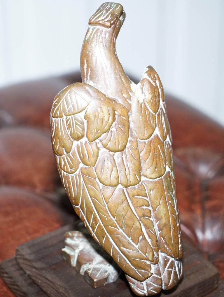 Pair of Religious Bronze Staff Finial Mounts of Hawks, Mounted Two Step ...