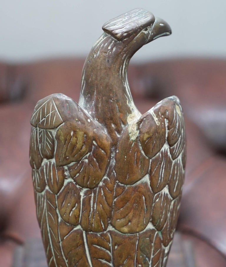 Pair of Religious Bronze Staff Finial Mounts of Hawks, Mounted Two Step ...