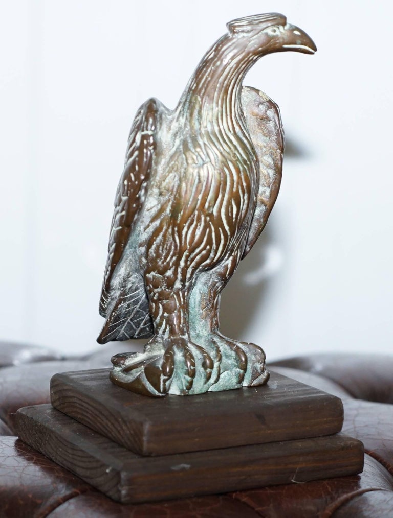 Pair of Religious Bronze Staff Finial Mounts of Hawks, Mounted Two Step ...