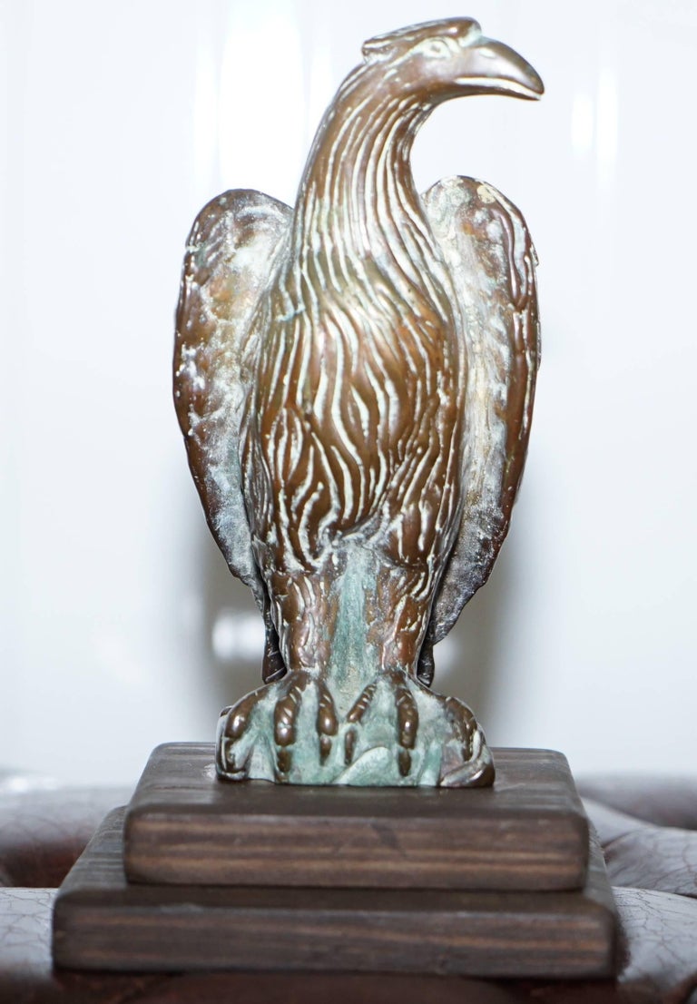 Pair of Religious Bronze Staff Finial Mounts of Hawks, Mounted Two Step ...