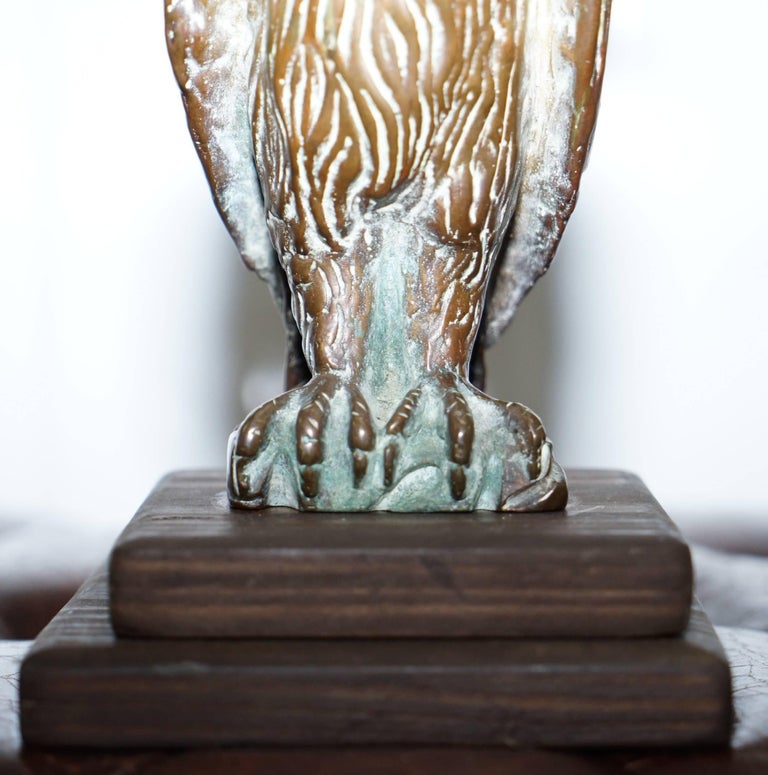 Pair of Religious Bronze Staff Finial Mounts of Hawks, Mounted Two Step ...