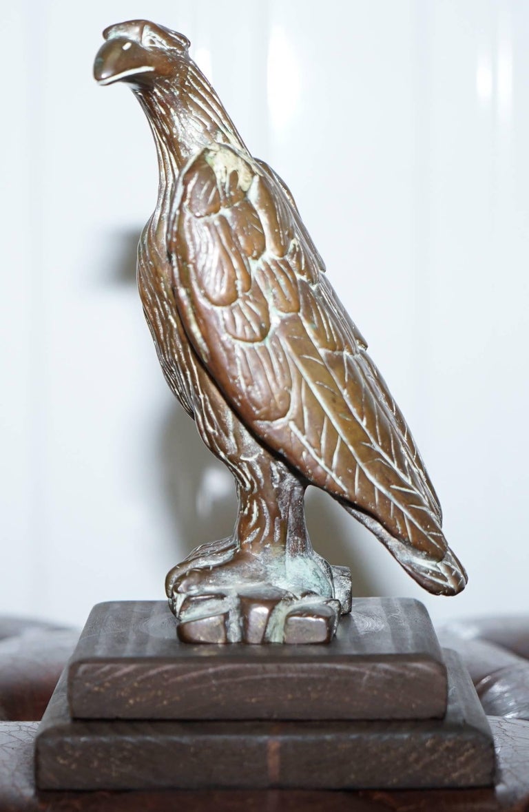 Pair of Religious Bronze Staff Finial Mounts of Hawks, Mounted Two Step ...