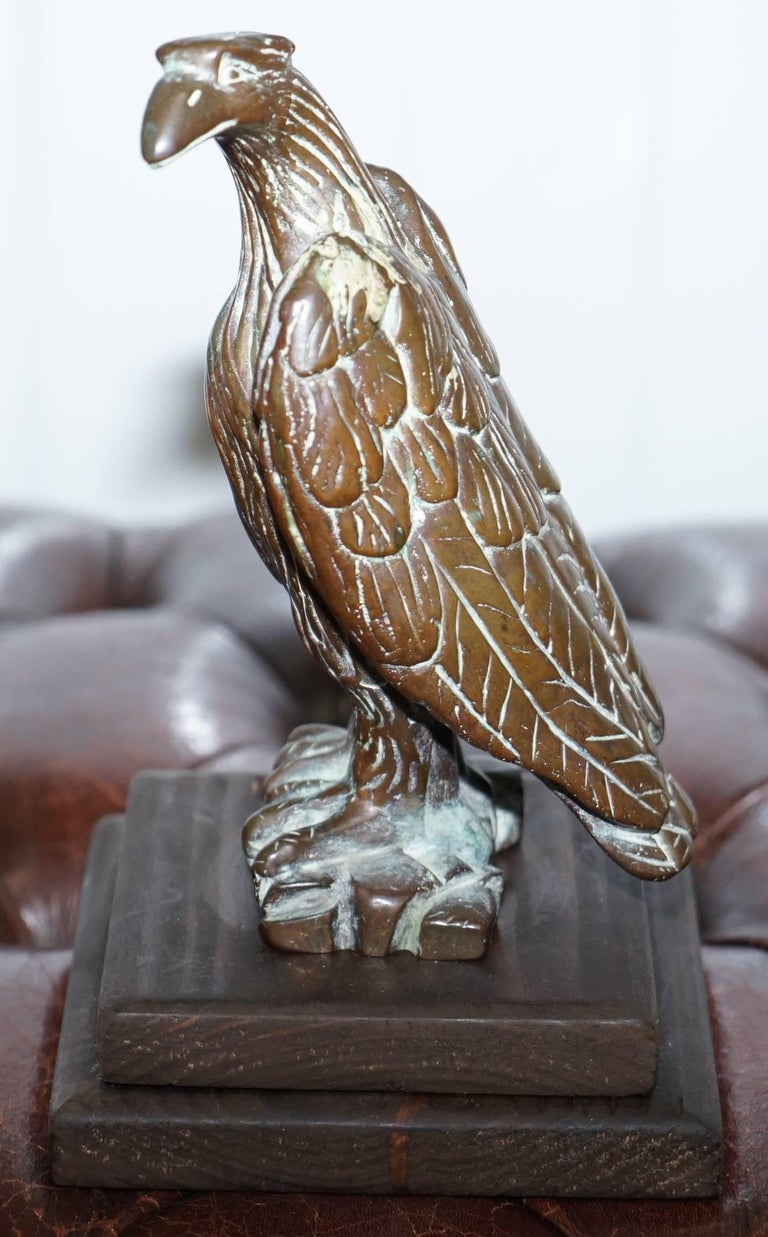 Pair of Religious Bronze Staff Finial Mounts of Hawks, Mounted Two Step ...