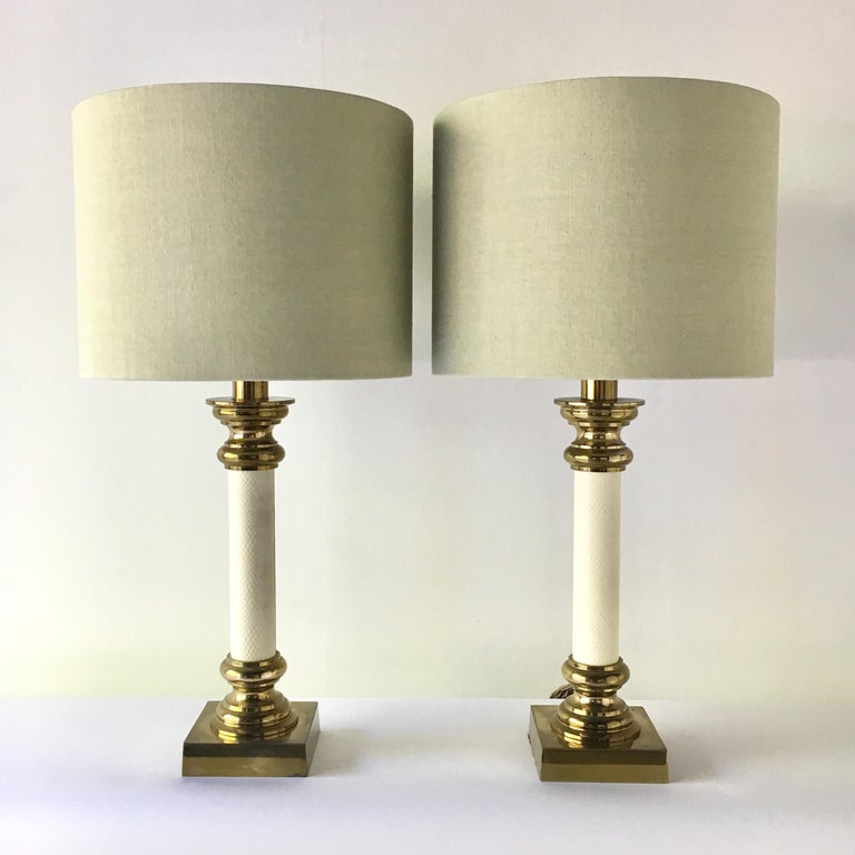 Pair of Rembrandt Brass and Faux Snakeskin Table Lamps, 1960s For Sale ...