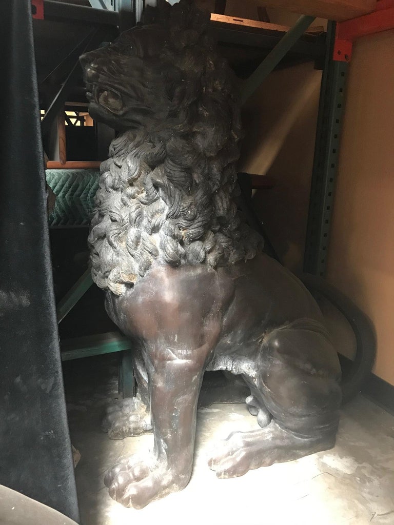 Pair of Renaissance Style Patinated Bronze Guardian Lions at 1stDibs
