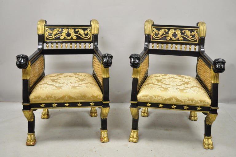 Pair of Replica Caesar's Royal Lions Black Gold Regency Style Throne ...