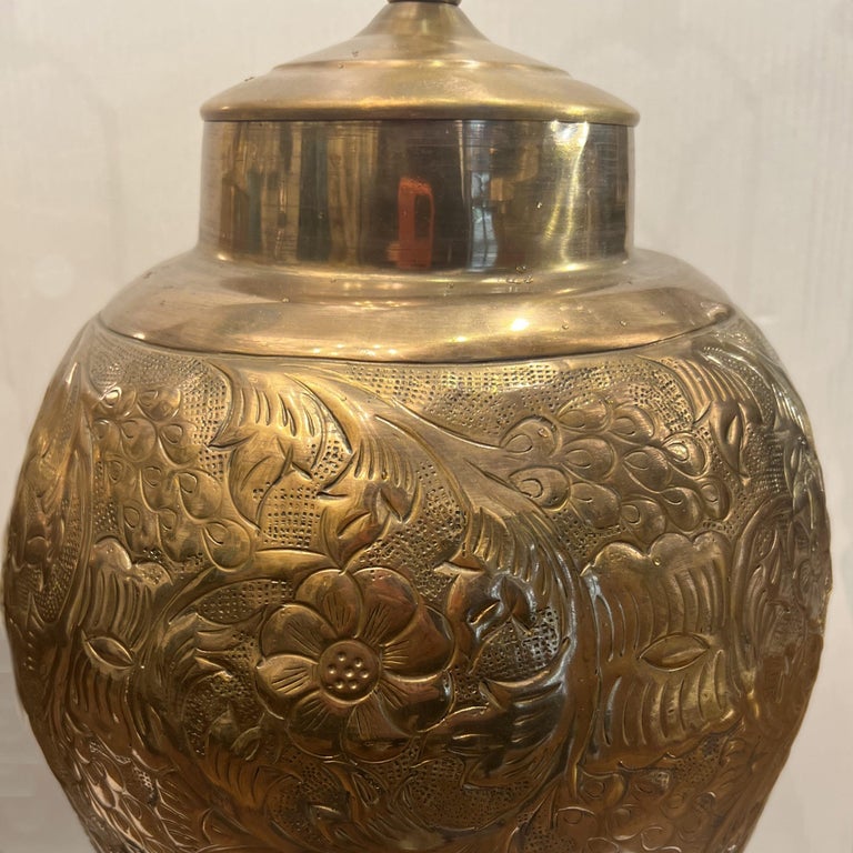 Pair of Repousse Floral Lamps For Sale at 1stDibs