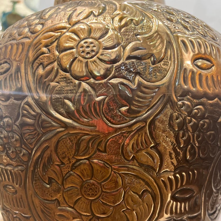 Pair of Repousse Floral Lamps For Sale at 1stDibs