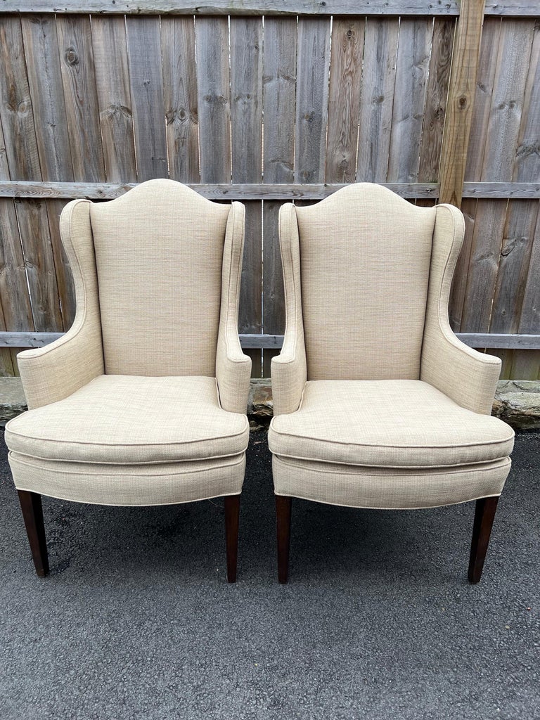 Pair of Restoration Hardware Style Wing Back Chairs at 1stDibs