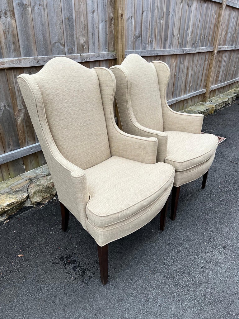 Pair of Restoration Hardware Style Wing Back Chairs at 1stDibs