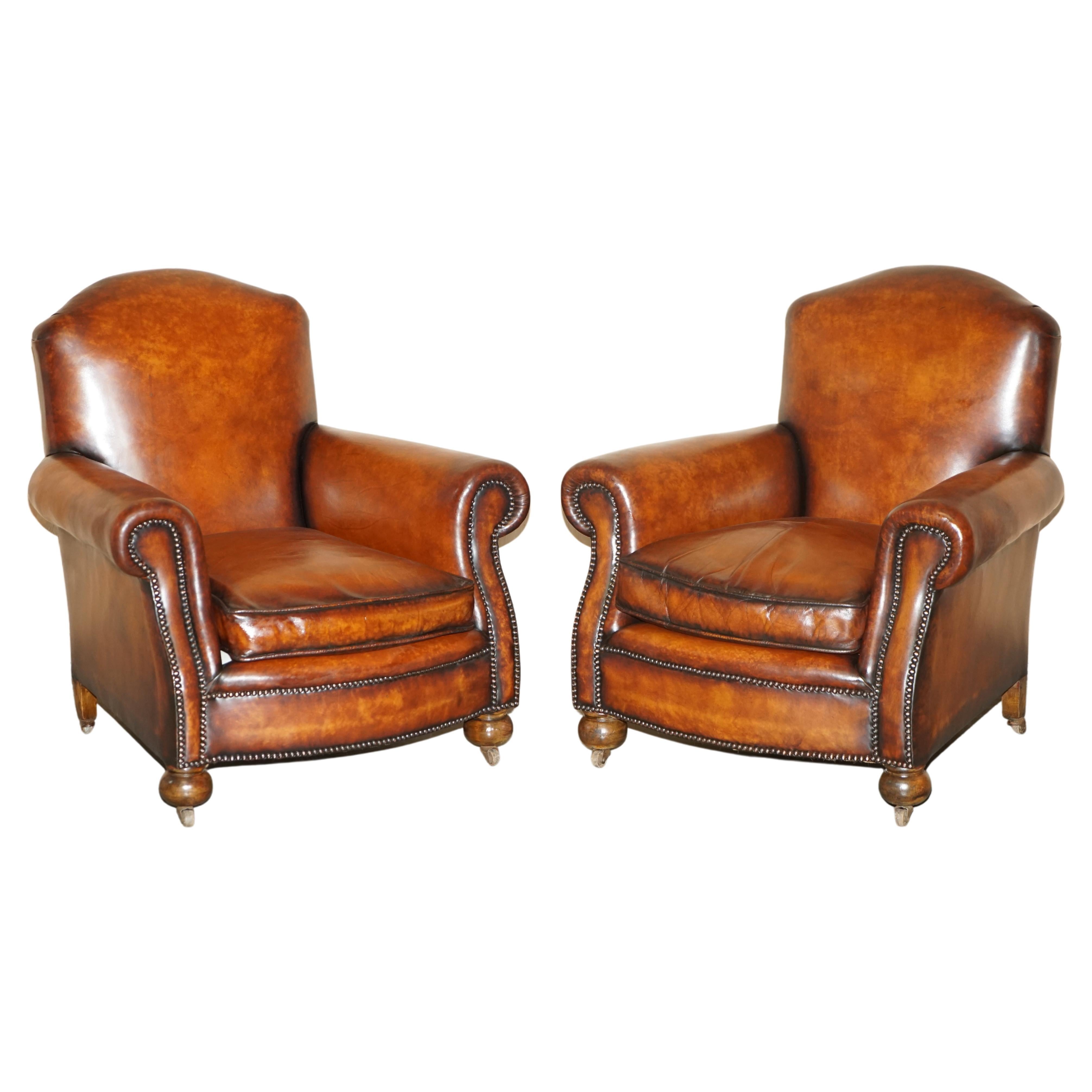 Pair of Brown Leather Tufted Club Cigar Chairs at 1stDibs
