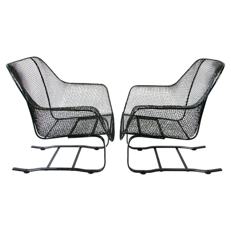 Pair of Restored Woodard Wrought Iron Cantilever Spring Base Lounge ...