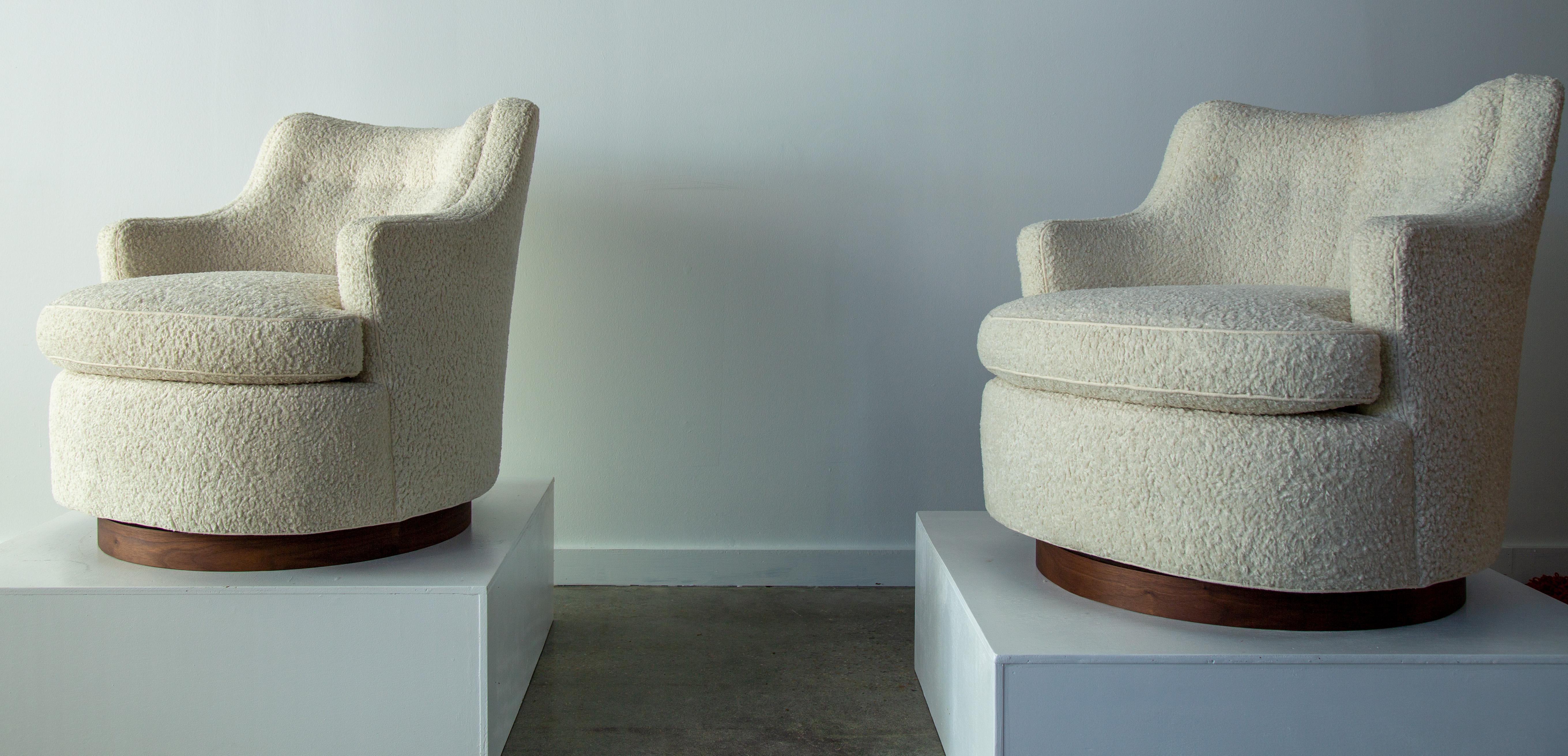 Pair of Revolving Lounge Chairs by Edward Wormley for Dunbar Boucle and ...