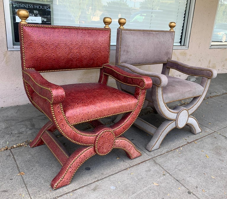 Pair of Richard Shapiro "Nola" Chairs in Embossed Leather For Sale at ...