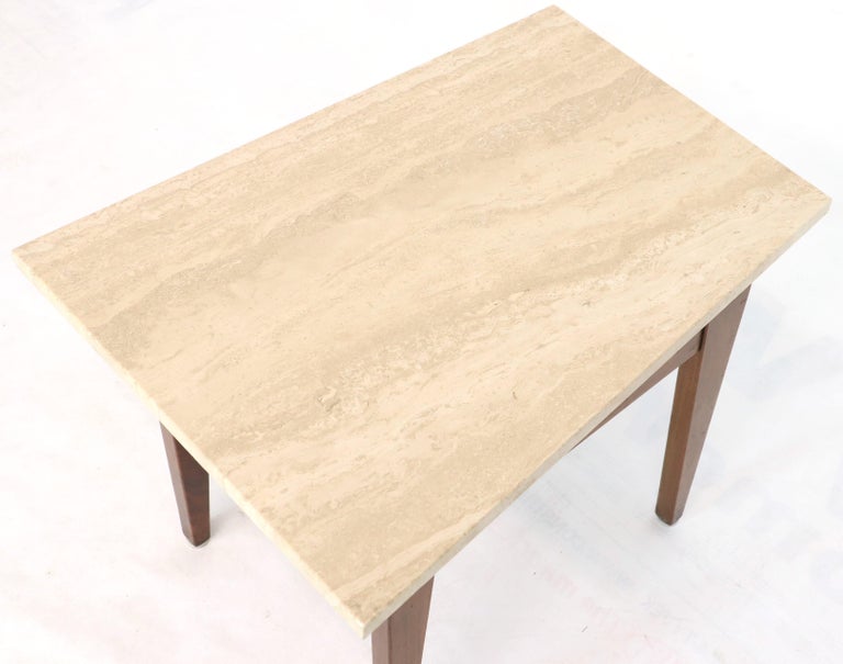 Pair of Risom Walnut End Tables W/ Wedge Shape Travertine Marble Tops ...
