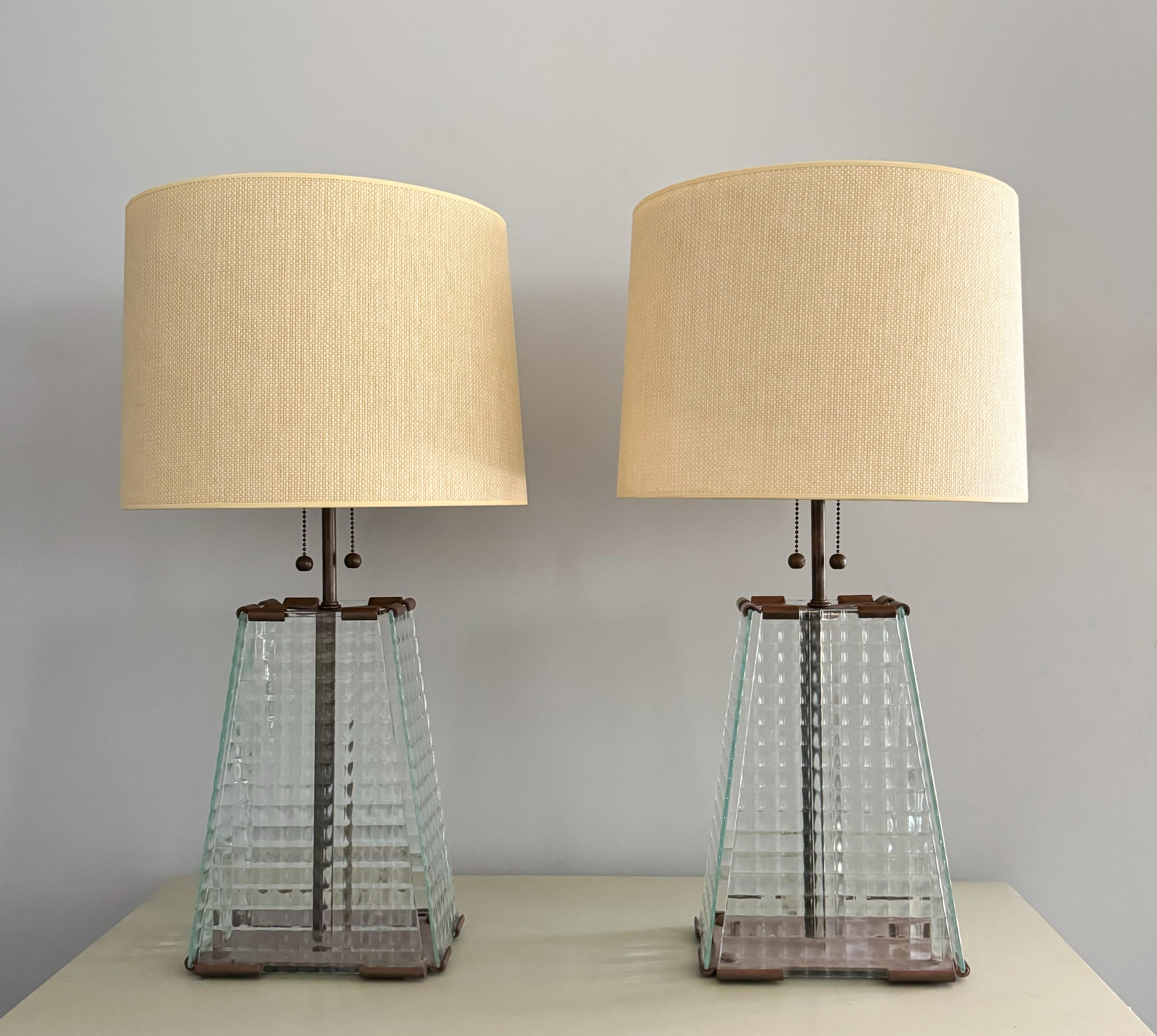Pair Of Robert Altman Textured Glass Lamps at 1stDibs