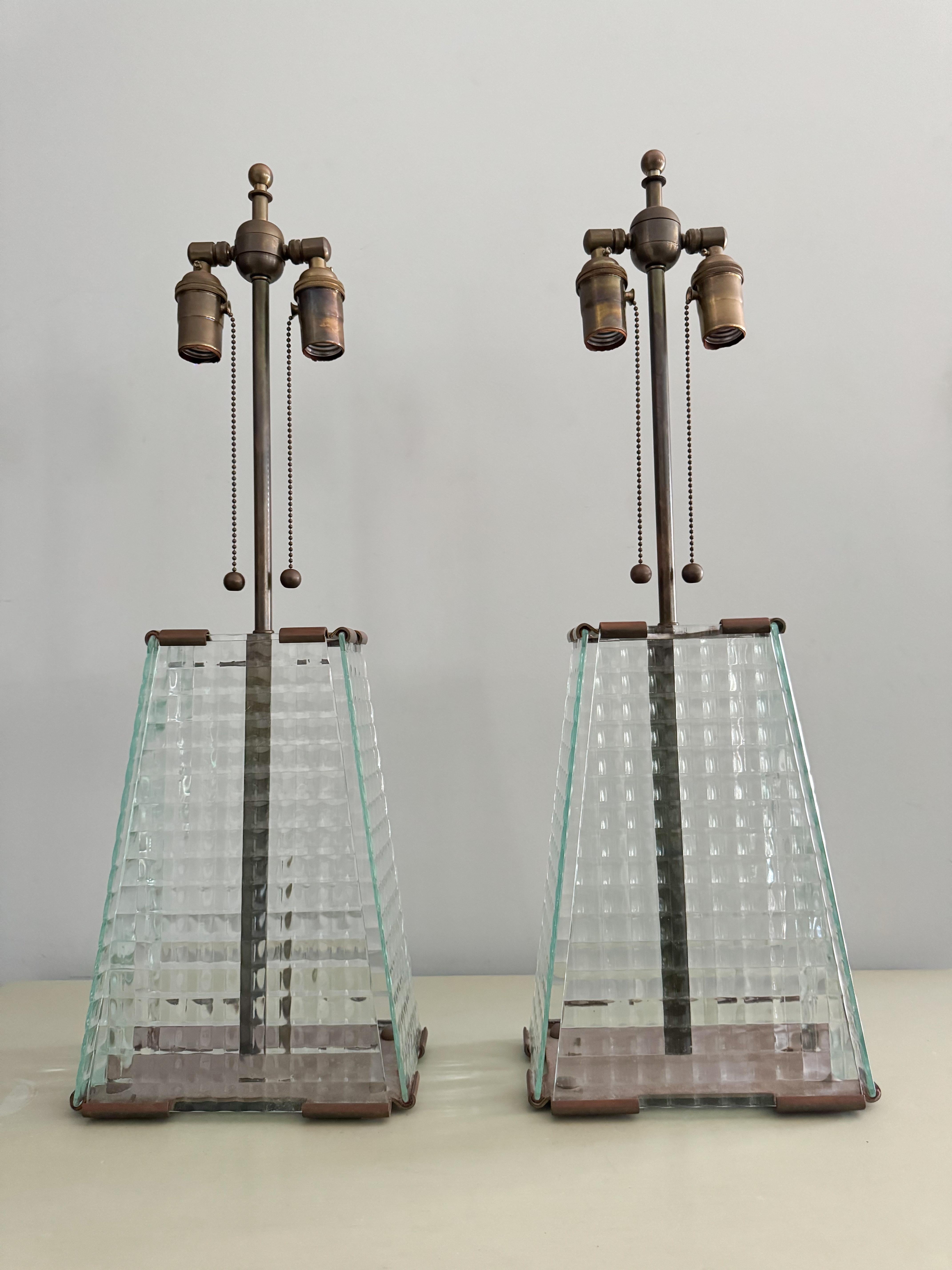 Pair Of Robert Altman Textured Glass Lamps at 1stDibs