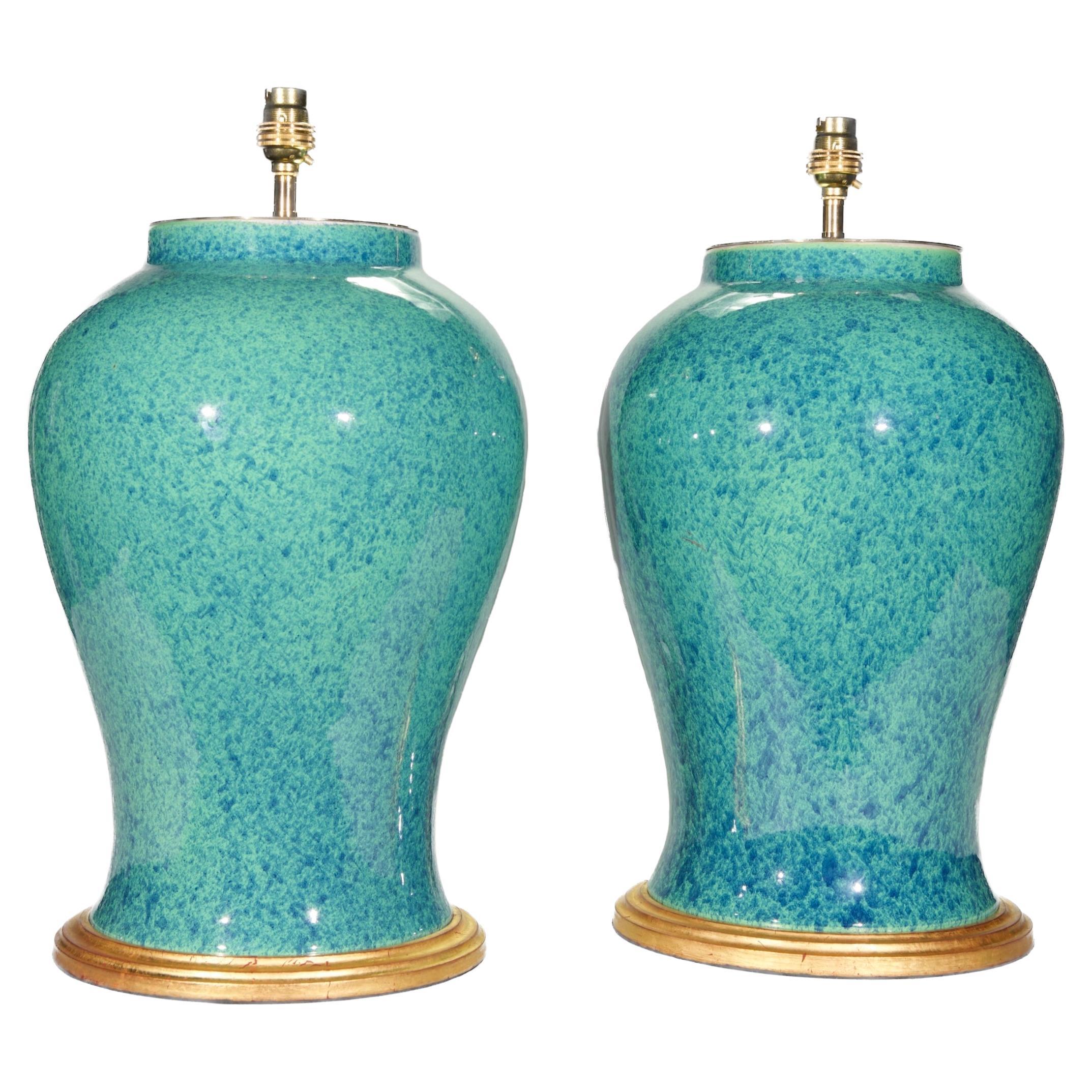 Pair of Vistosi Robins Egg Blue Glass Lamps with Glass Finials at 1stDibs