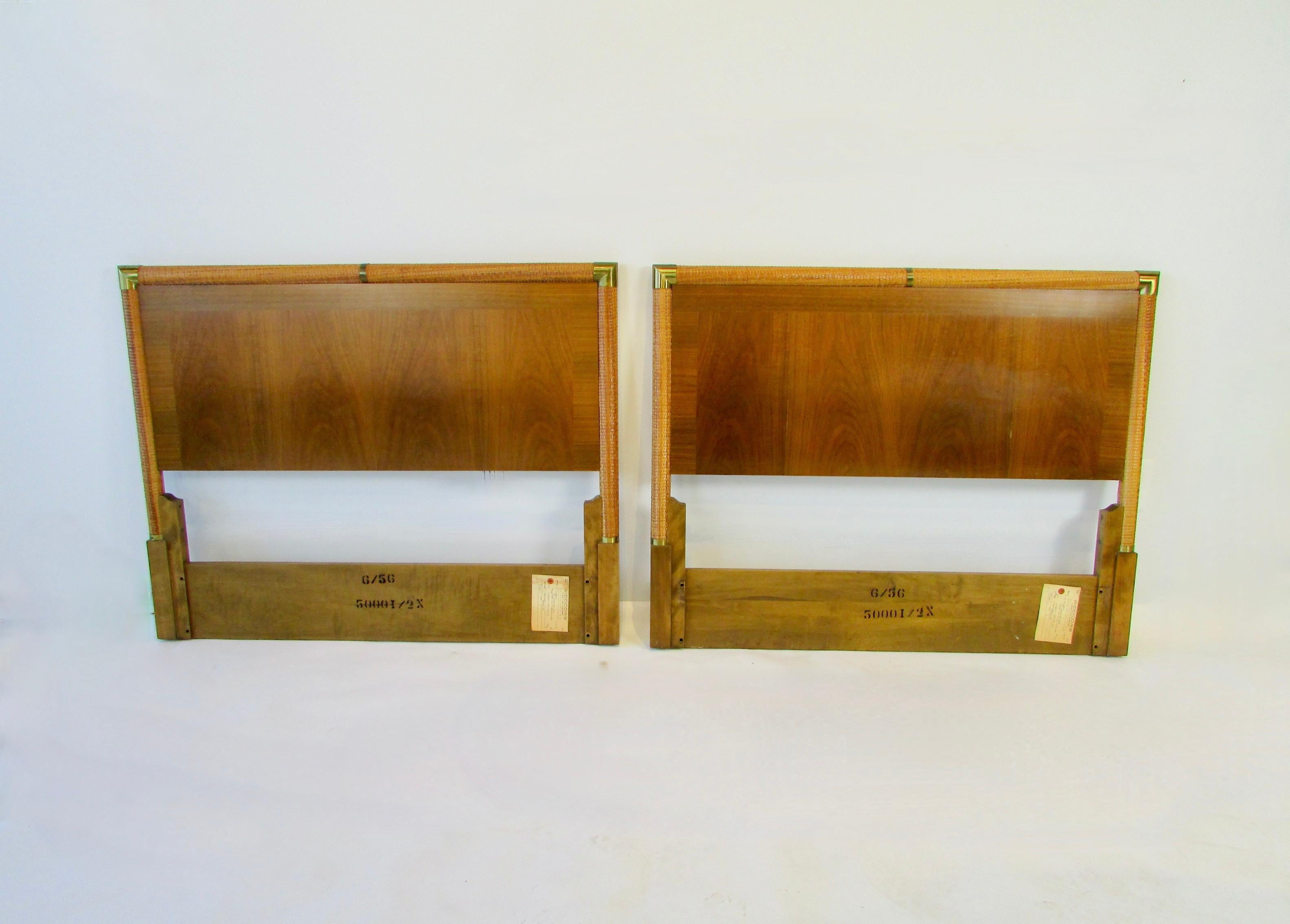 Pair of Robsjohn Gibbings Widdicomb Walnut Head Boards with Rafia ...