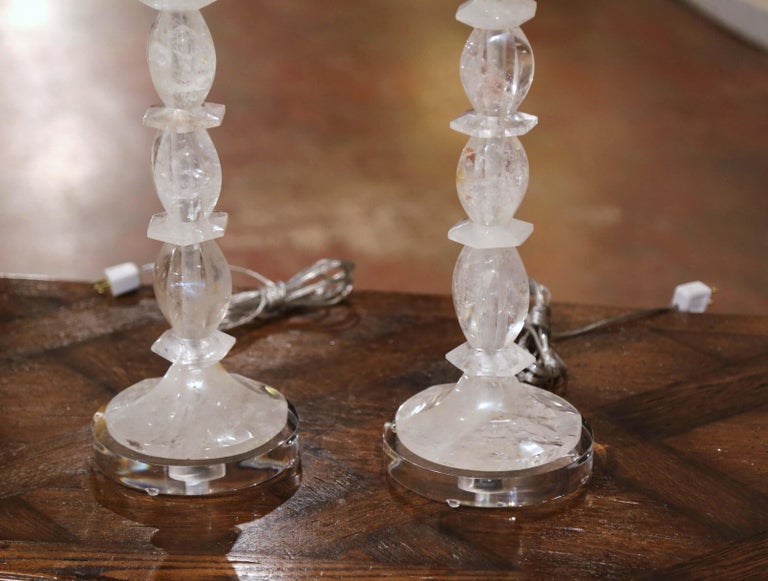 Pair of Rock Crystal Table Lamps on Acrylic Bases with Shades at 1stDibs