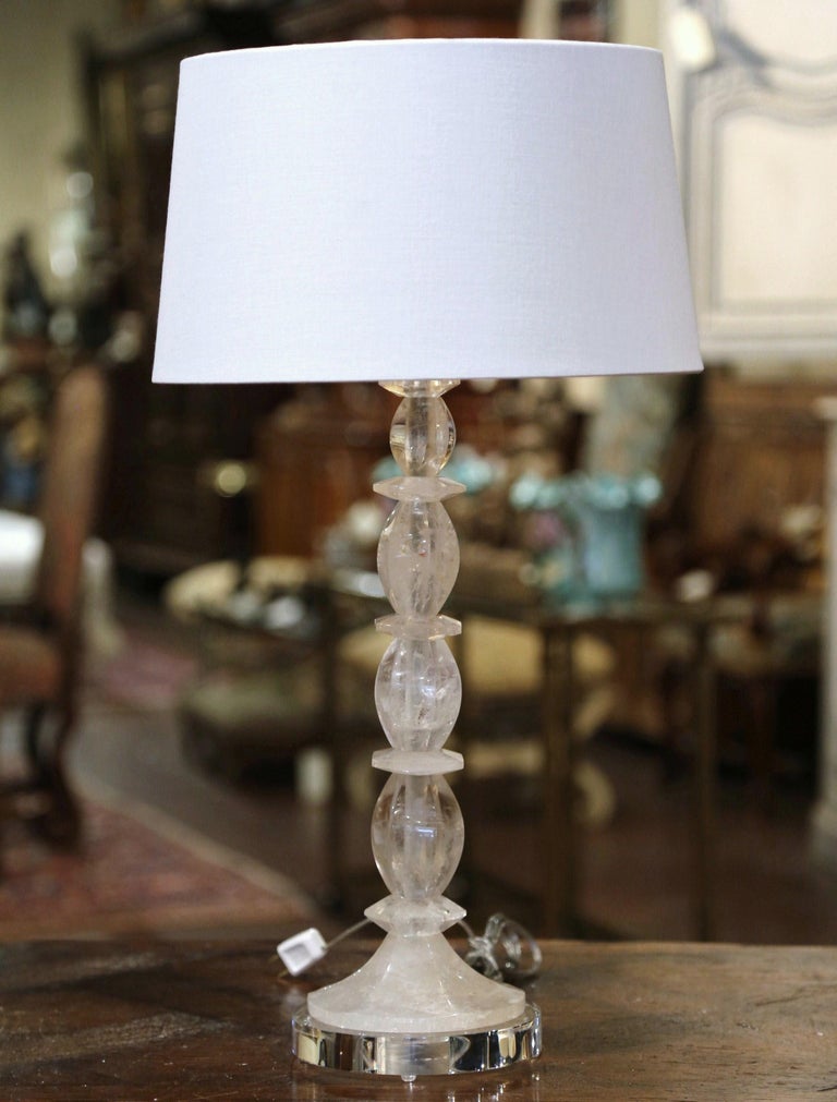Pair of Rock Crystal Table Lamps on Acrylic Bases with Shades at 1stDibs