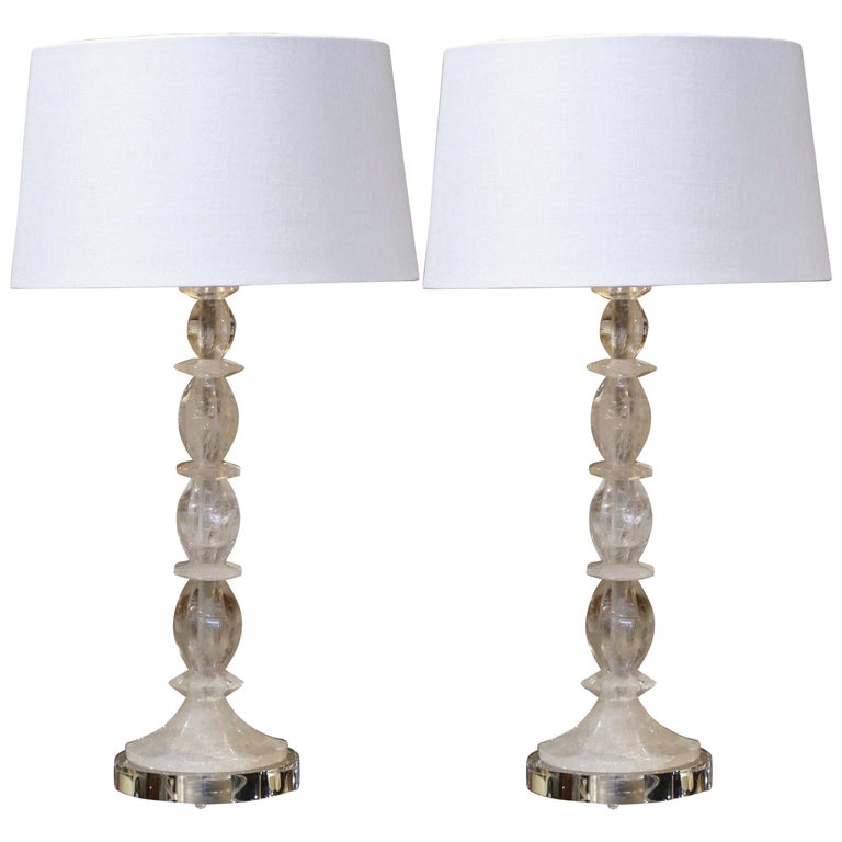 Pair of Rock Crystal Table Lamps on Acrylic Bases with Shades at 1stDibs