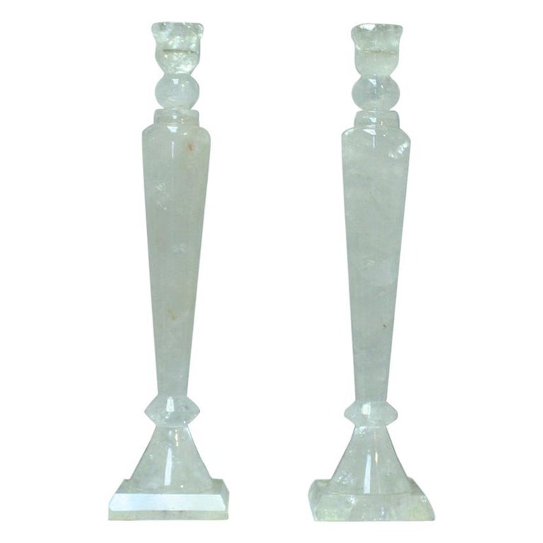 Pair of Rock Crystal Tall Candlesticks at 1stDibs