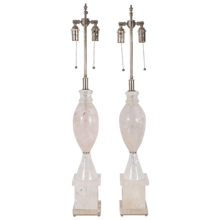 Pair of Rock Crystal Urn Shaped Table Lamps For Sale at 1stDibs