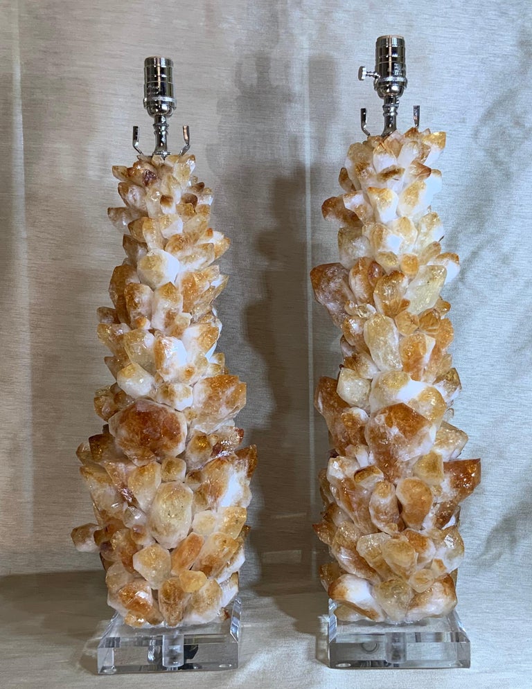 Pair of Rock Quartz Citrine Crystal Table Lamps by Joseph Malekan For ...