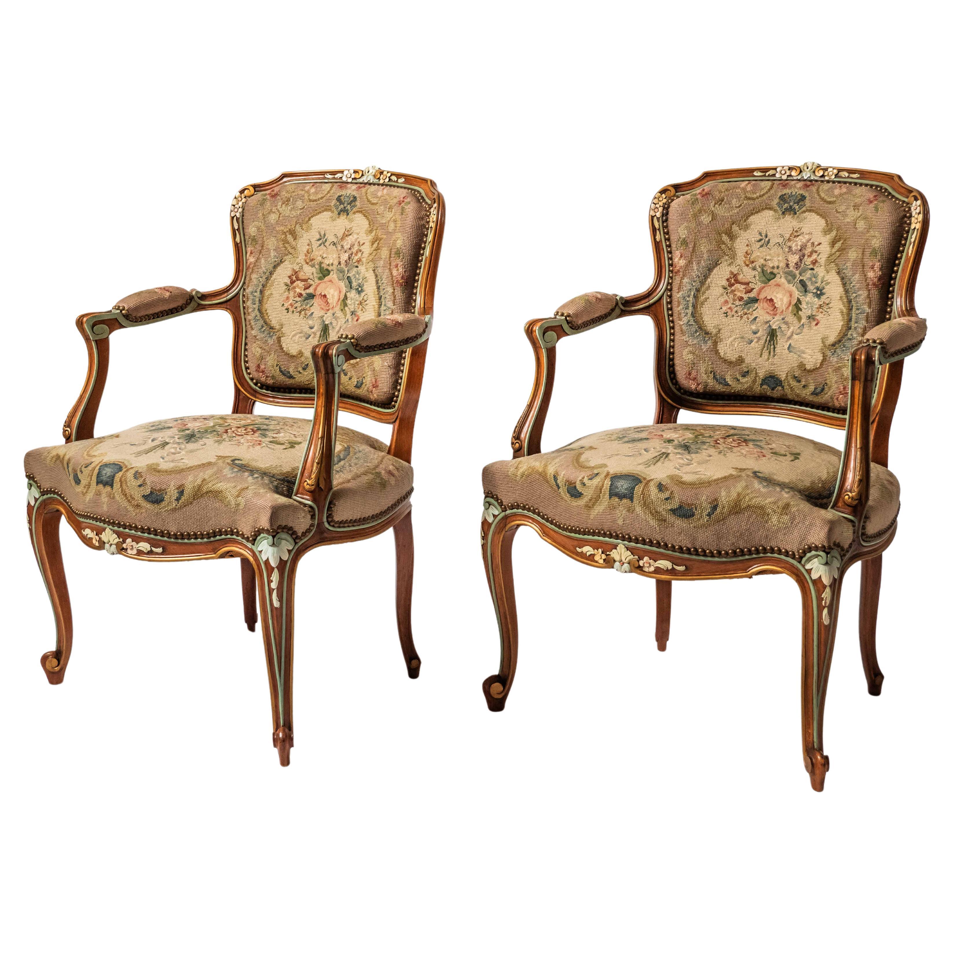 Pair of Scandinavian Rococo Style Painted Armchairs For Sale at 1stDibs