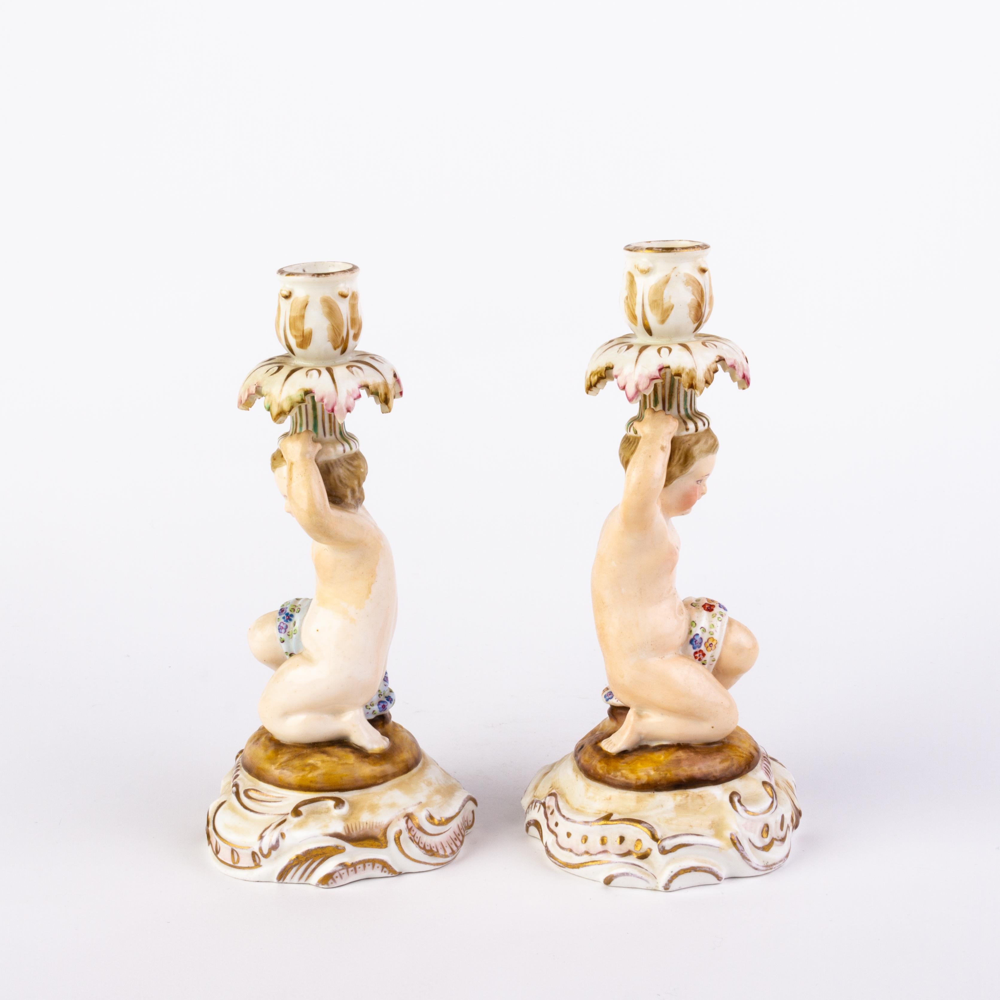 Pair of Rococo Polychrome Putti Cherubs Porcelain Candlesticks 19th ...
