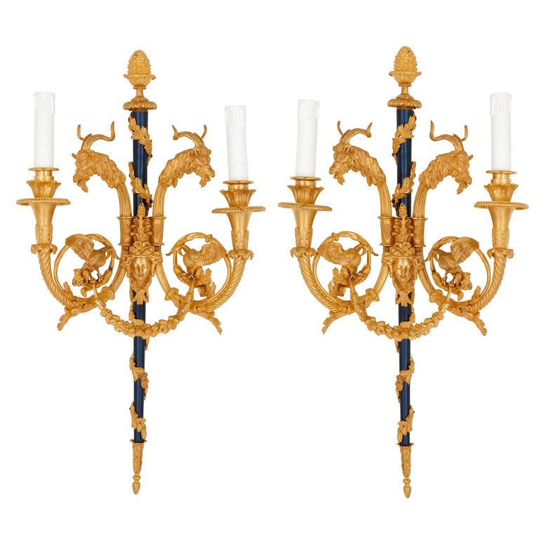 Pair of Rococo Style Gilt Bronze Two-Light Wall Sconces at 1stDibs