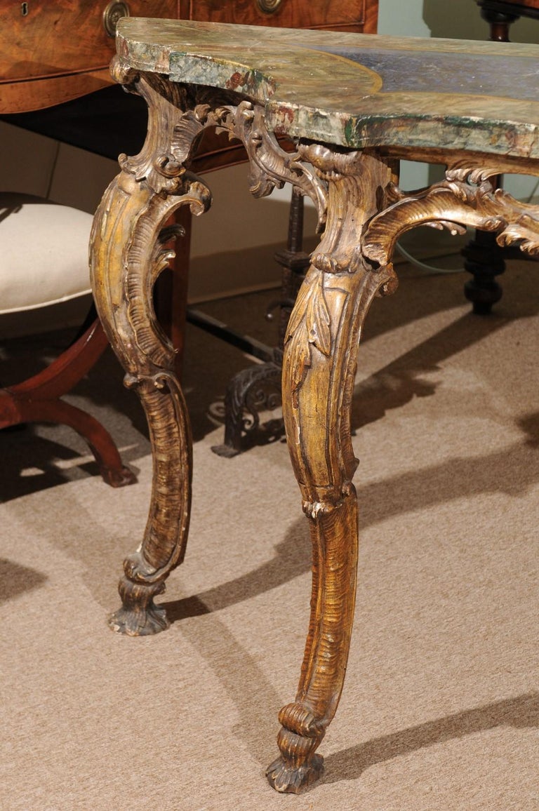 Pair of Rococo Style Giltwood Consoles with Marbleized Tops, 18th ...